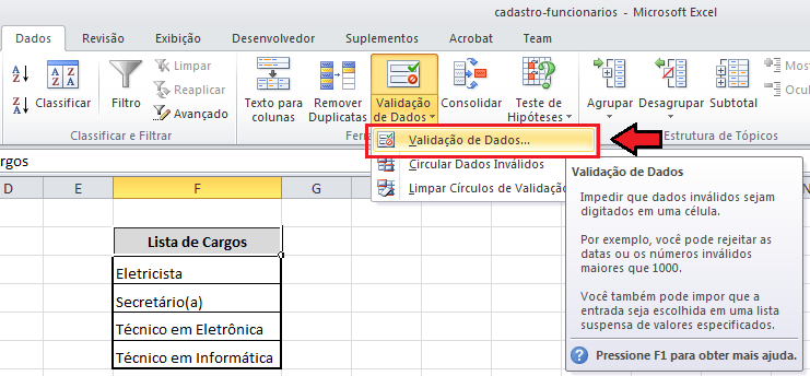 Criando lista suspensa no Excel 2010 - K.Tech Criando lista suspensa no Excel 2010 - K.Tech